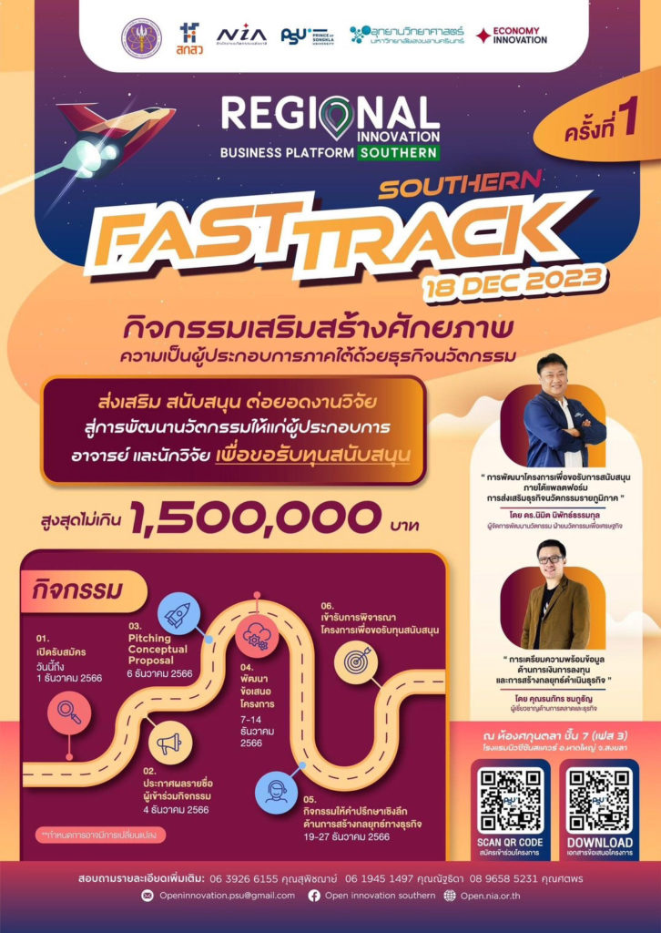 กิจกรรม Regional Innovation Fast Track ภาคใต้ ครั้งที่ 1/2567 - SE Thailand